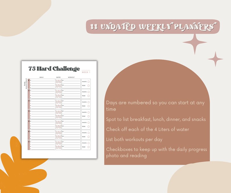 Retro 75 Day Challenge Tracker, Printable and Digital, Daily & Weekly ...