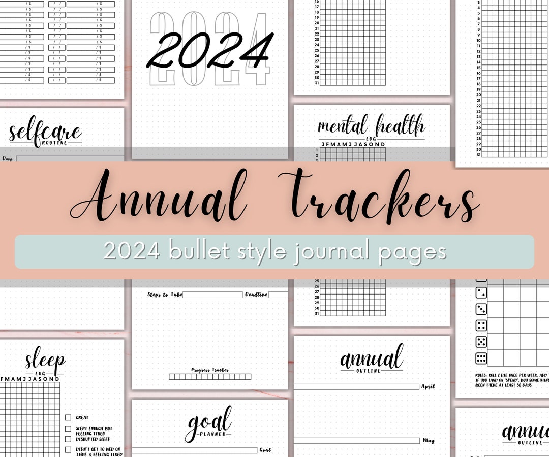 2024 Printed Annual Trackers Bullet Planner Year in Pixels Goal Setting ...