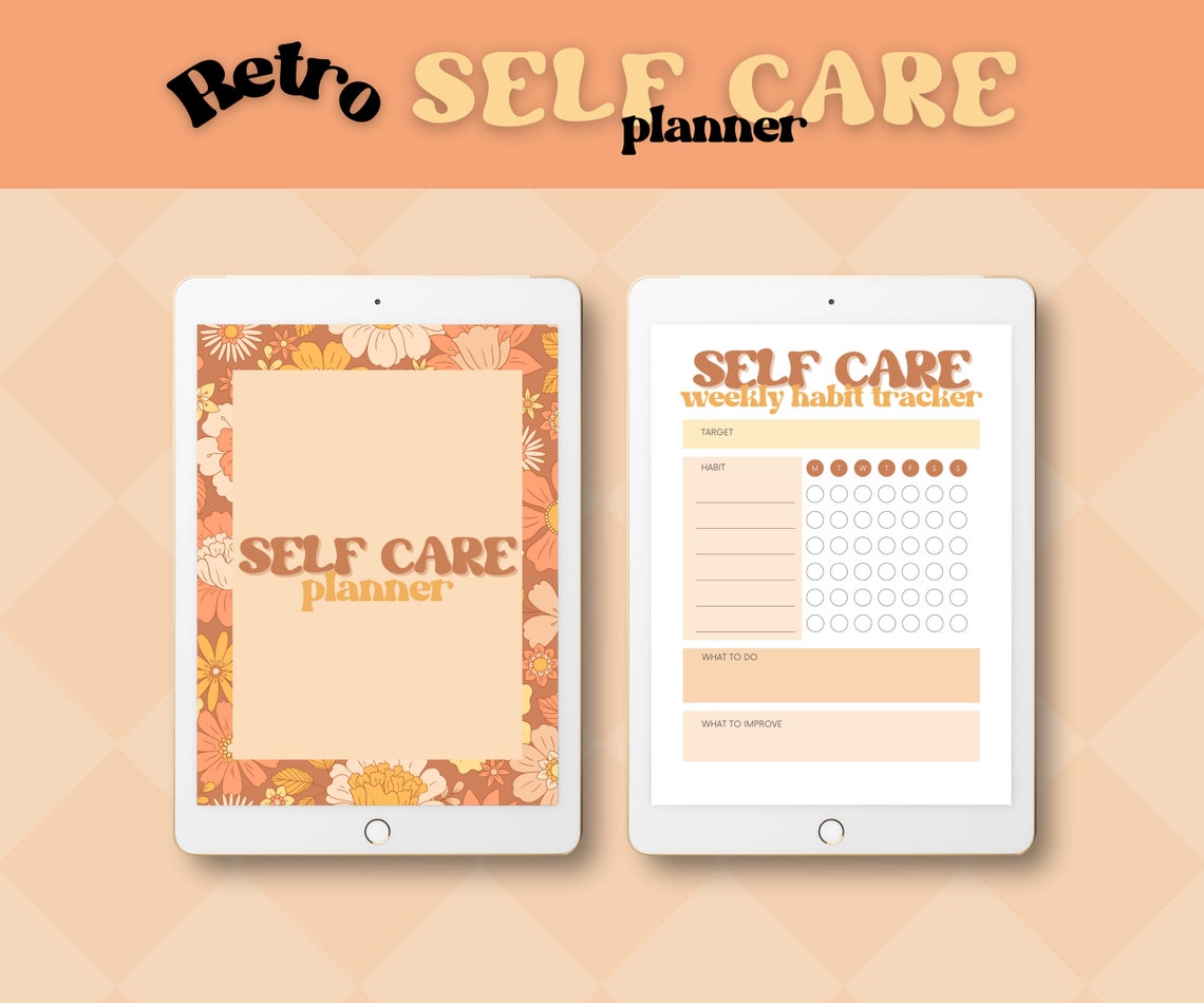 Retro Self Care Printable Planner Digital Goodnotes Mood Tracker Habit ...