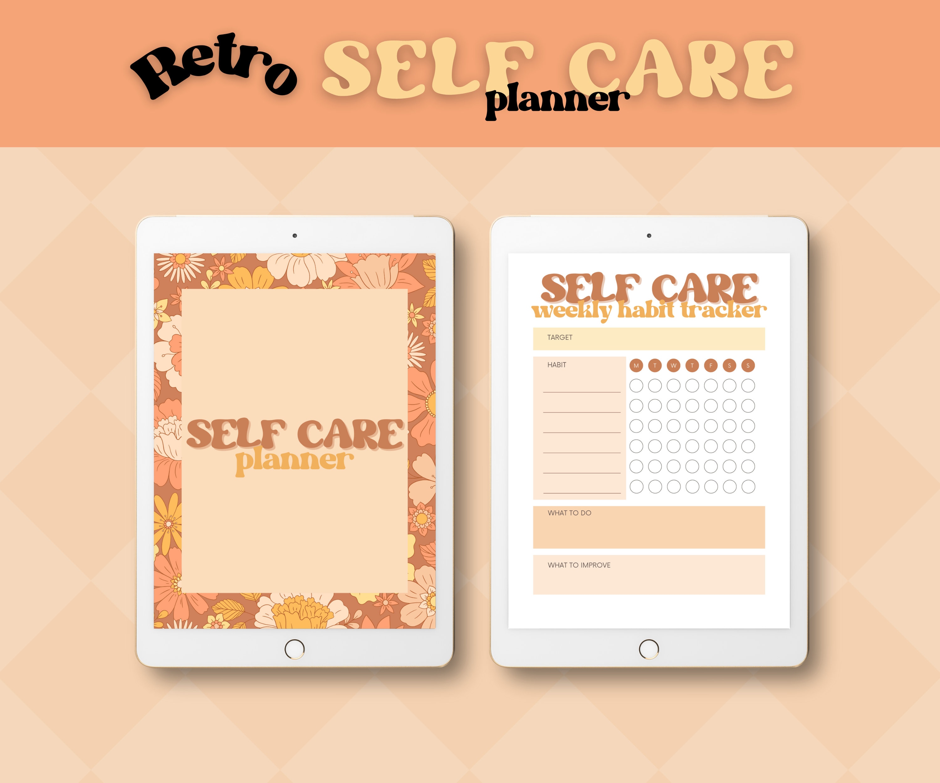 Retro Self Care Printable Planner | Digital Goodnotes | Mood Tracker ...