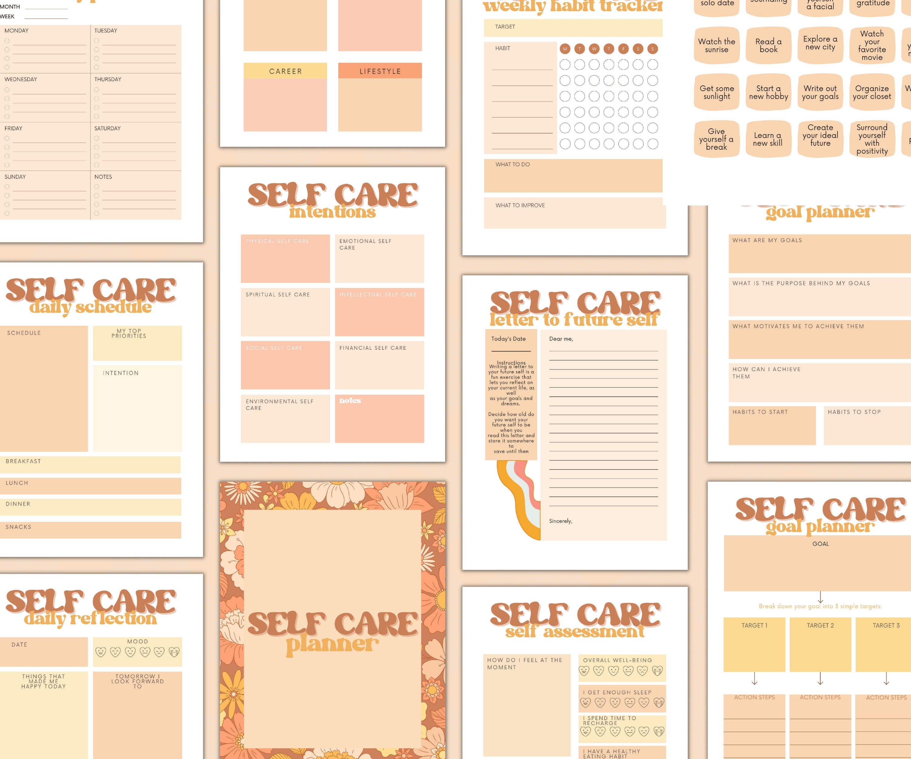 Retro Self Care Printable Planner | Digital Goodnotes | Mood Tracker ...