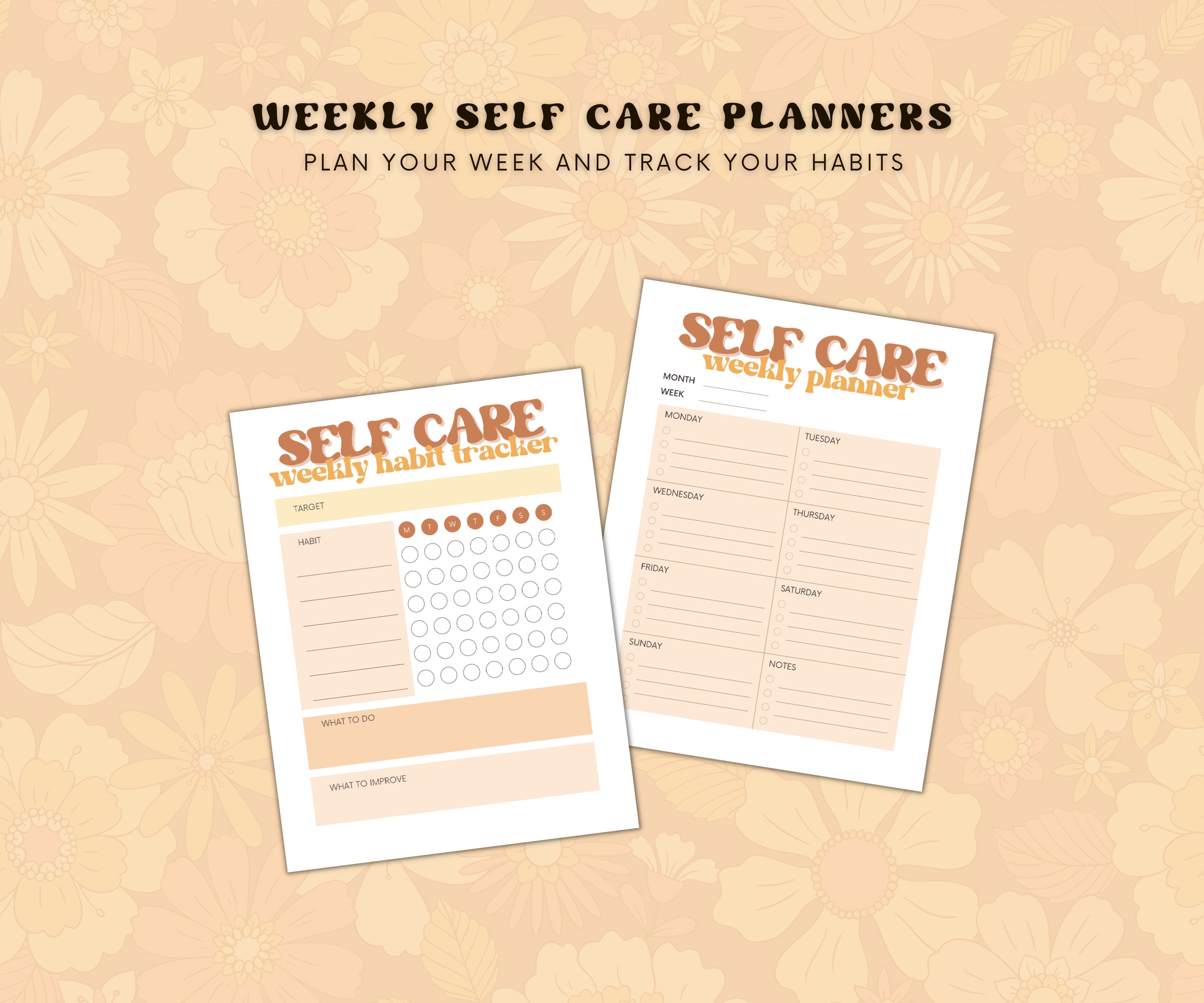 Retro Self Care Printable Planner Digital Goodnotes Mood Tracker Habit ...