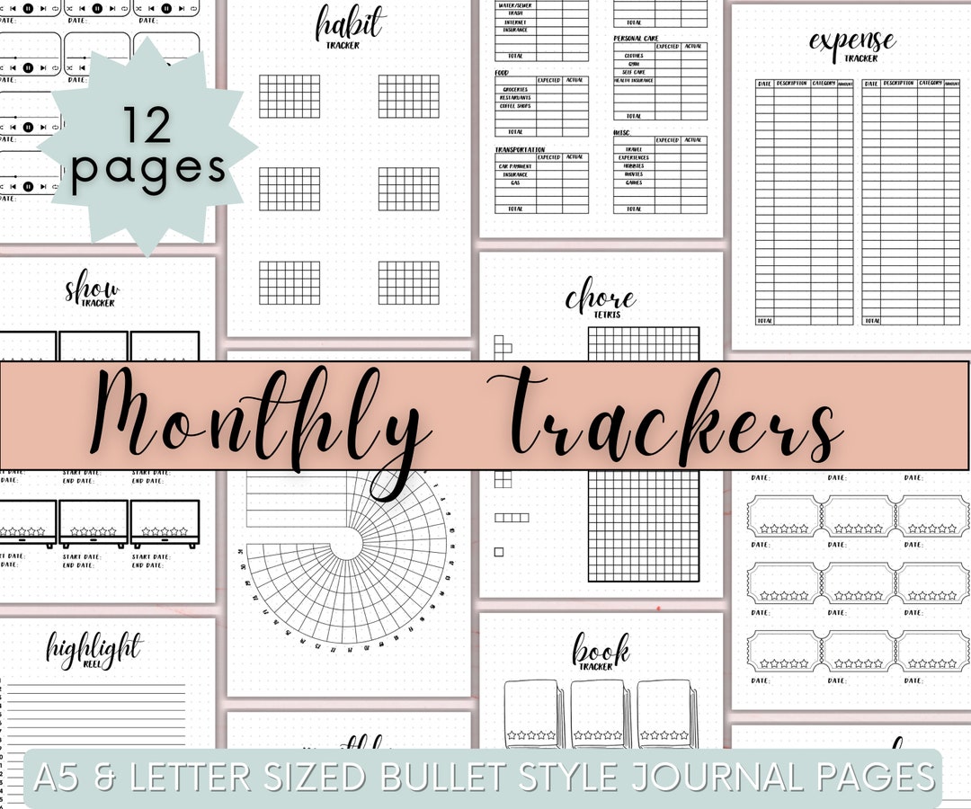 Monthly Tracker Bundle | PRINTABLE Undated Bullet Style Journal ...