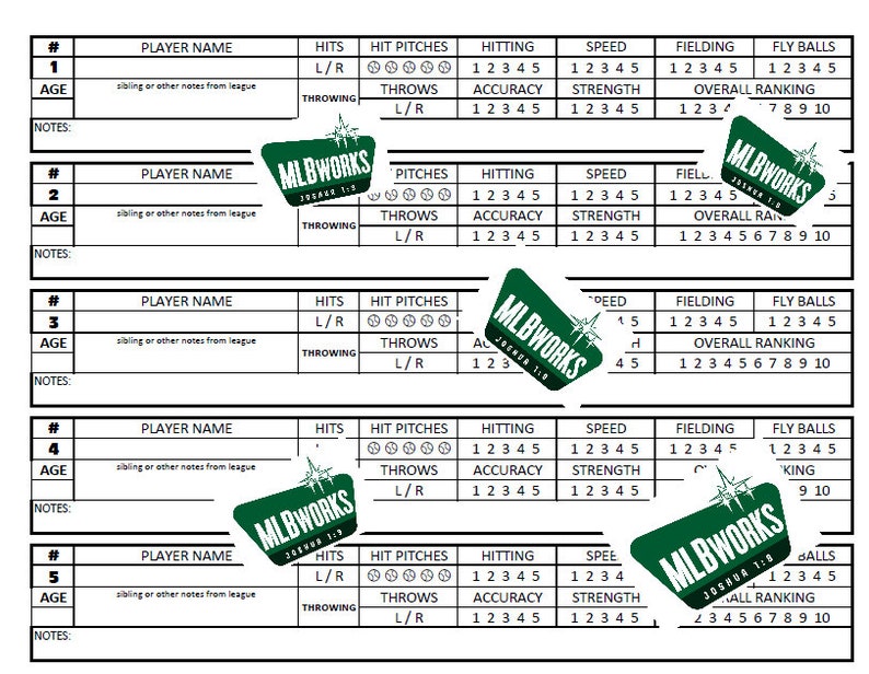 Baseball/softball Tryout Evaluation Sheets - Etsy