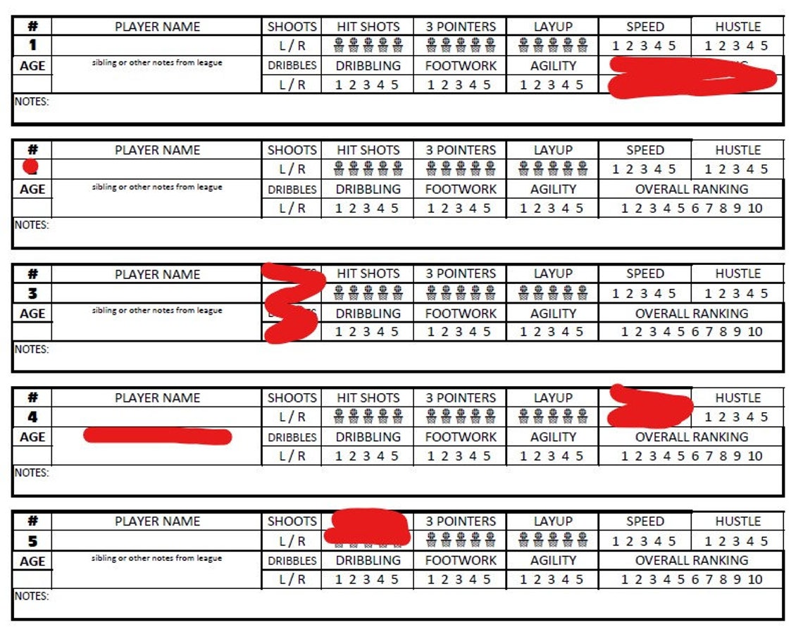 Detailed Basketball Tryout Evaluation Form - Etsy