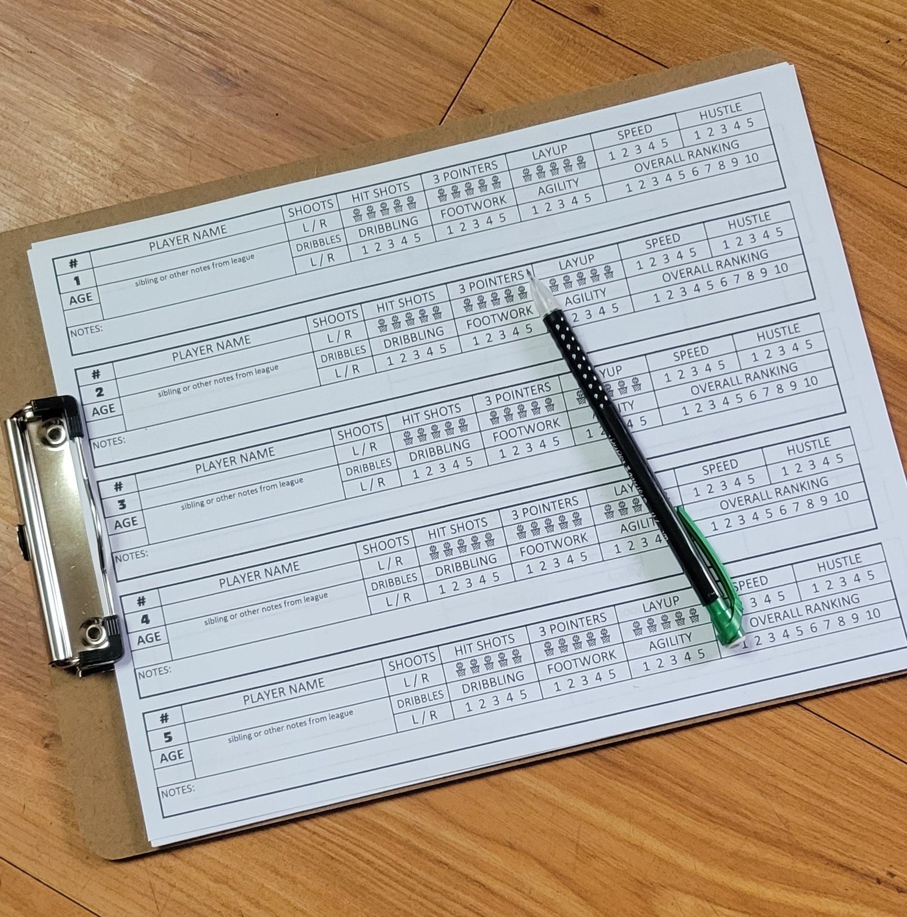 Detailed Basketball Tryout Evaluation Form - Etsy