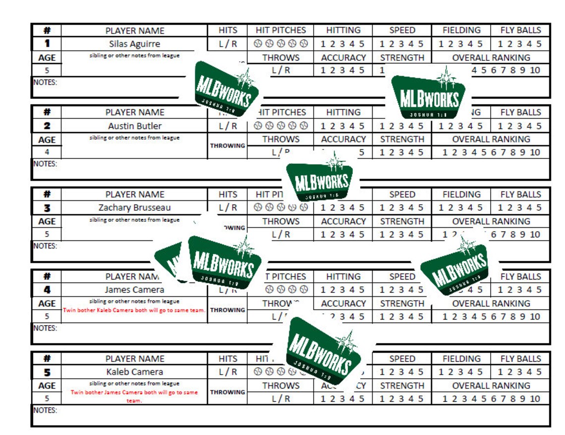 Baseball/softball Tryout Evaluation Sheets - Etsy