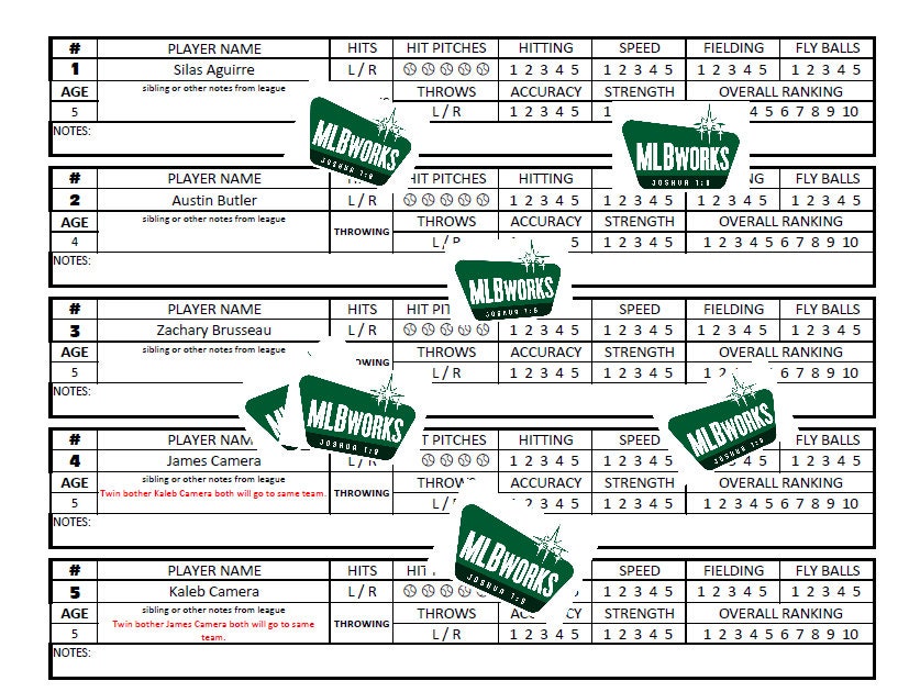 Baseball/softball Tryout Evaluation Sheets - Etsy