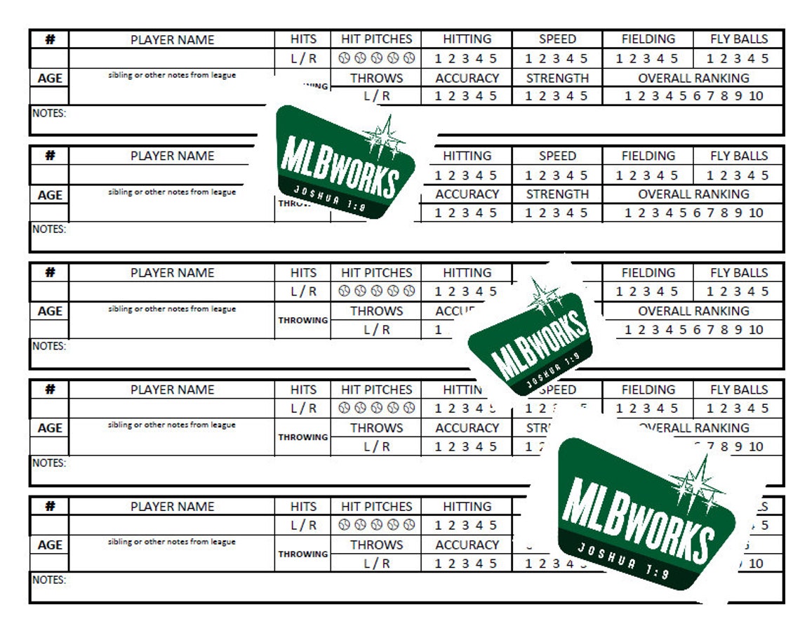 Baseball/softball Tryout Evaluation Sheets - Etsy