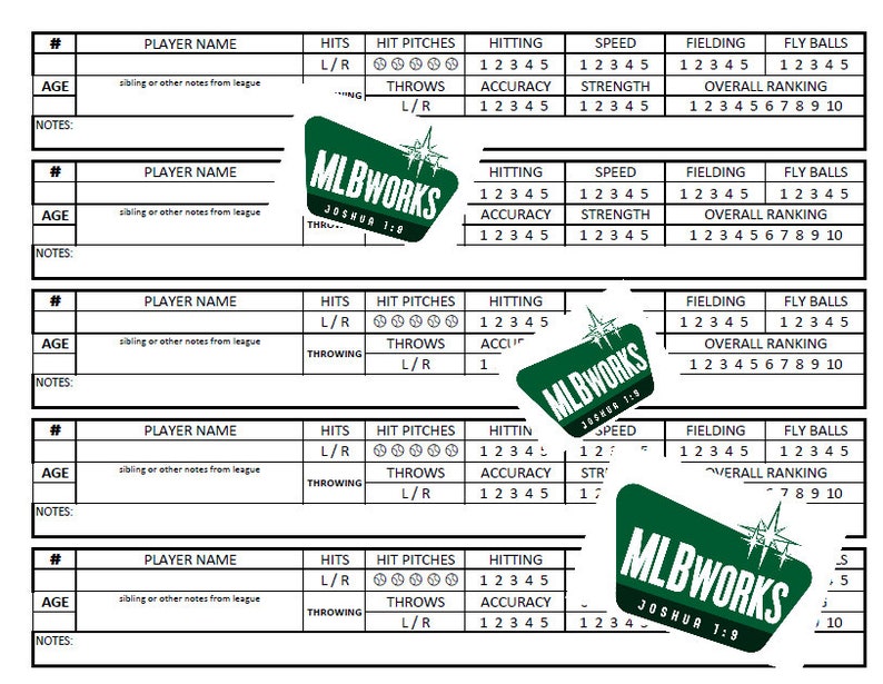 Baseball/softball Tryout Evaluation Sheets - Etsy