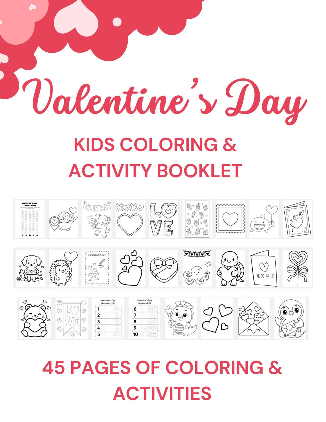 Valentine’s Day Coloring & Activity Book for Kids | 45 Printable Pages ...