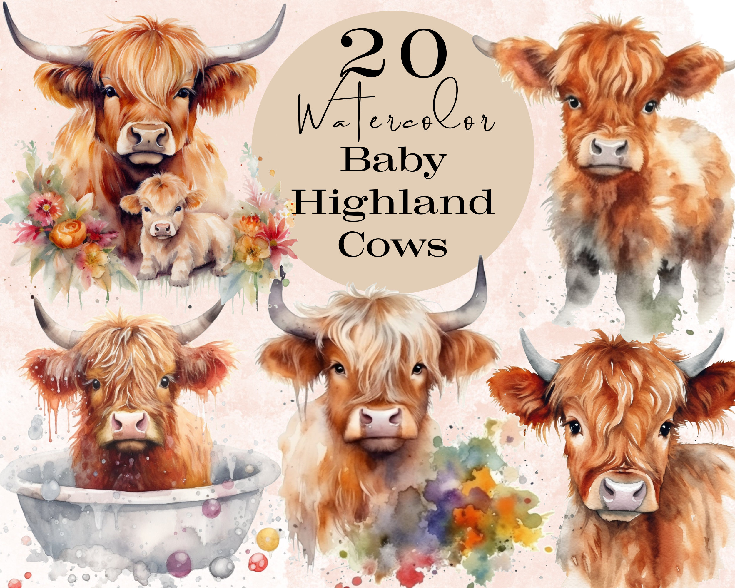Watercolor Baby Highland Cows Clipart| Cow Sublimation | Baby Animals ...