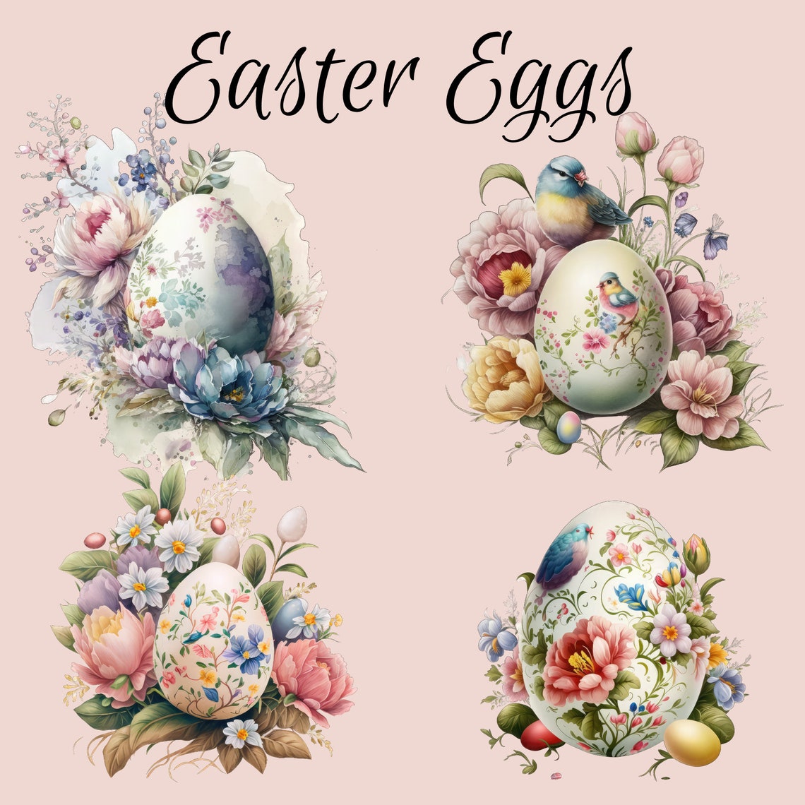 22 Cute Watercolor Easter Clipart Watercolor Easter Eggs Clipart Floral ...