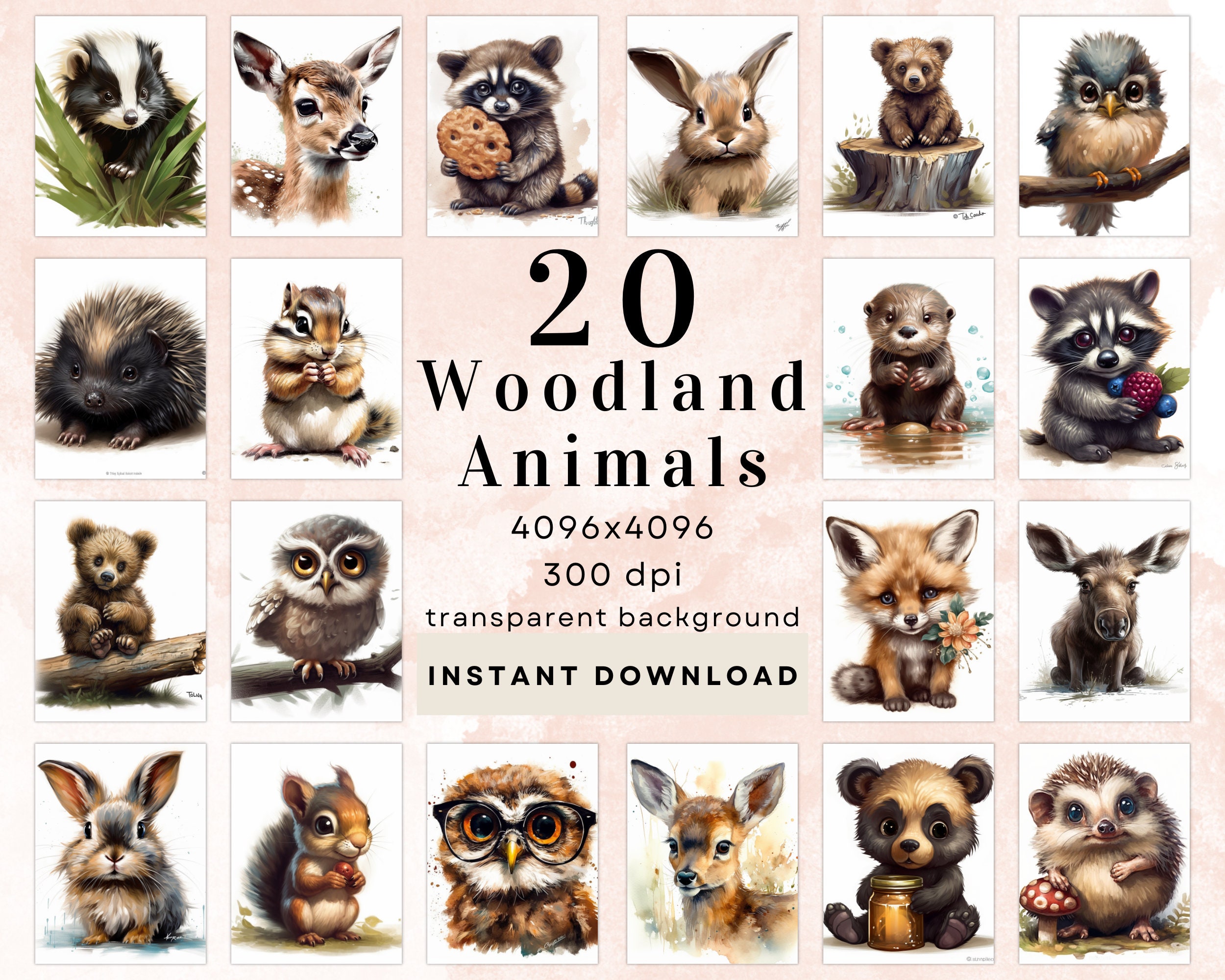 Woodland Animals Watercolor Clipart Commercial Use - Etsy