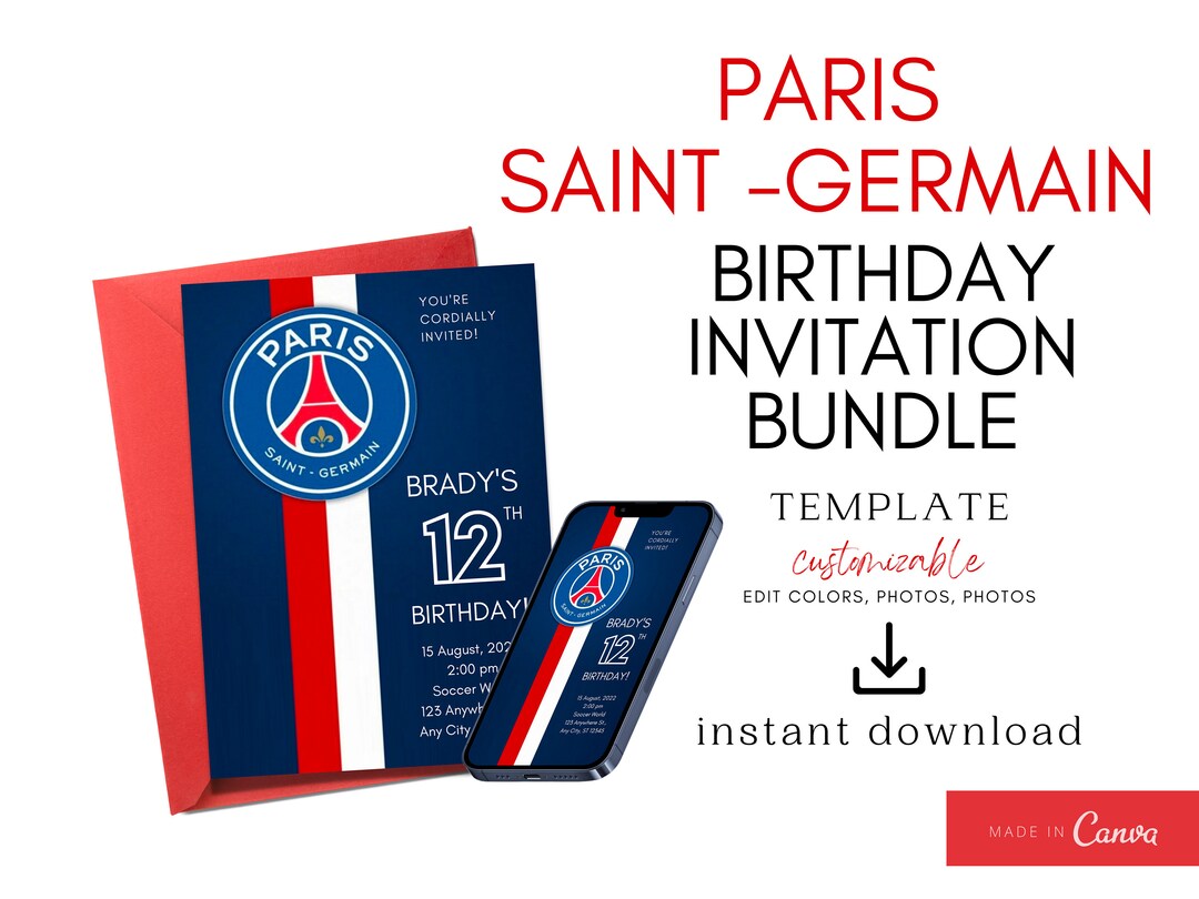 Paris Saint-Germain 2022 Birthday Party Invitation Soccer - Etsy España