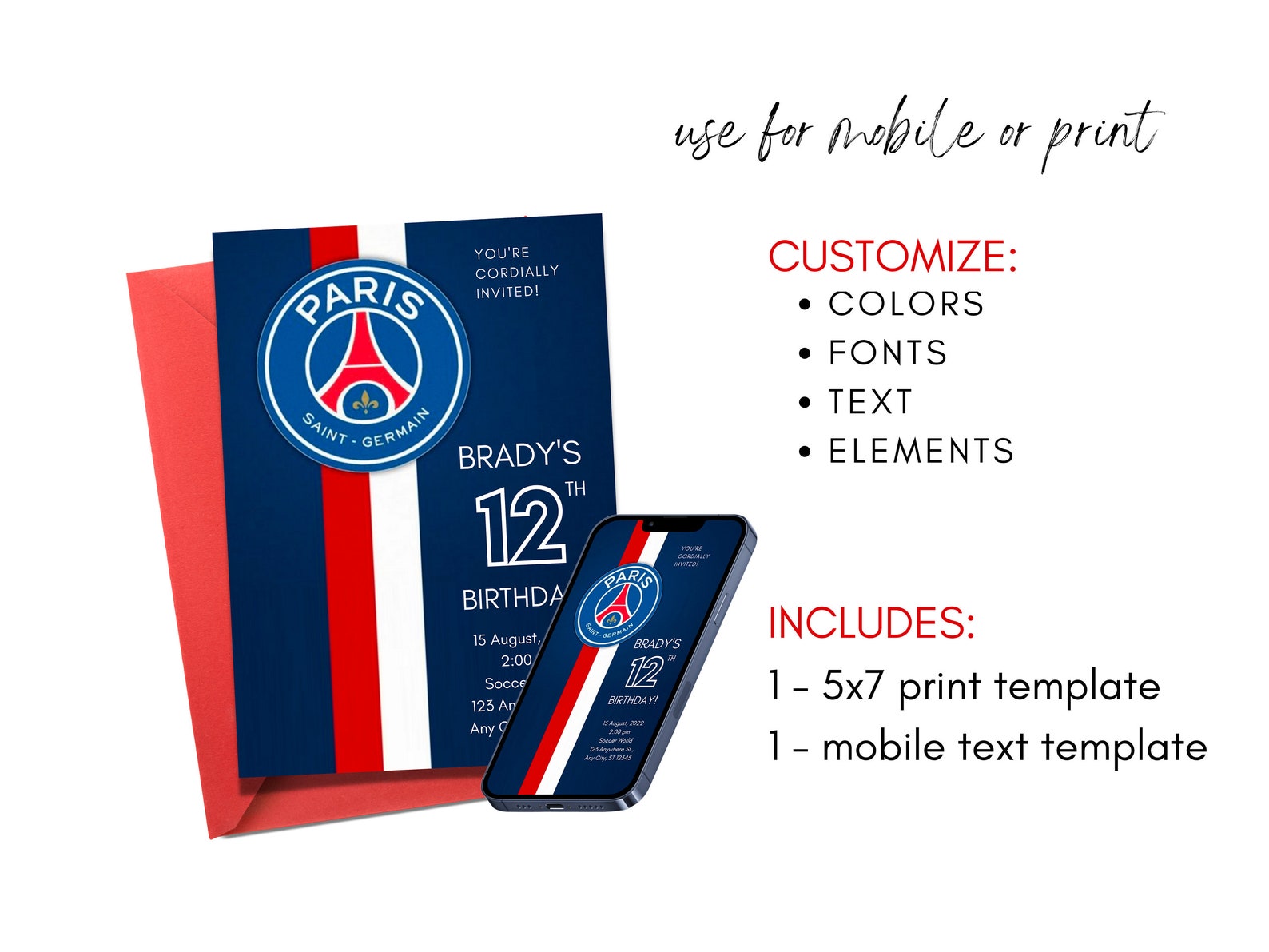 Paris Saint-Germain 2022 Birthday Party Invitation Soccer - Etsy España