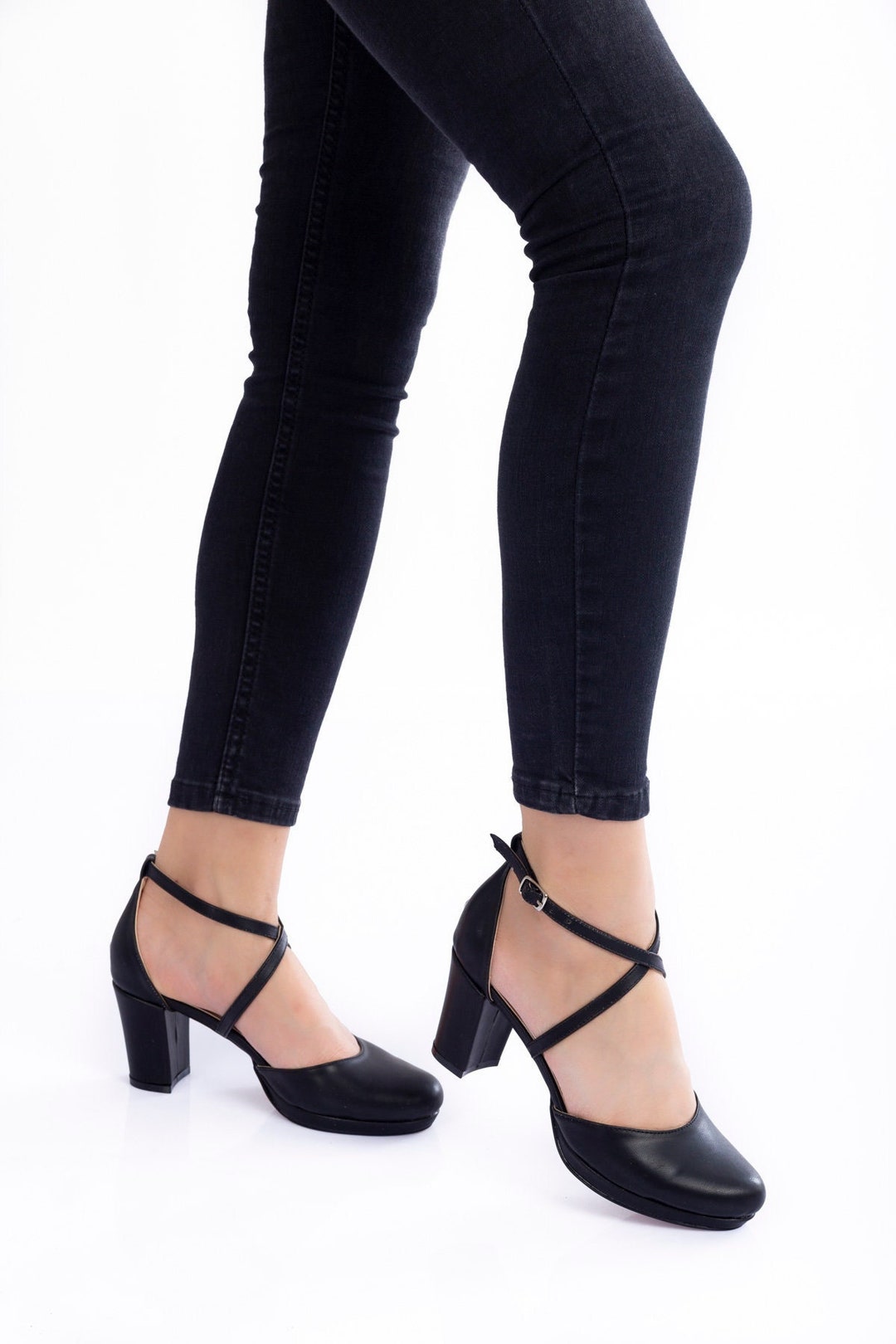 Black Matte Shoes/wedding Shoes/ Comfortable Heels/ Chunky Heels ...