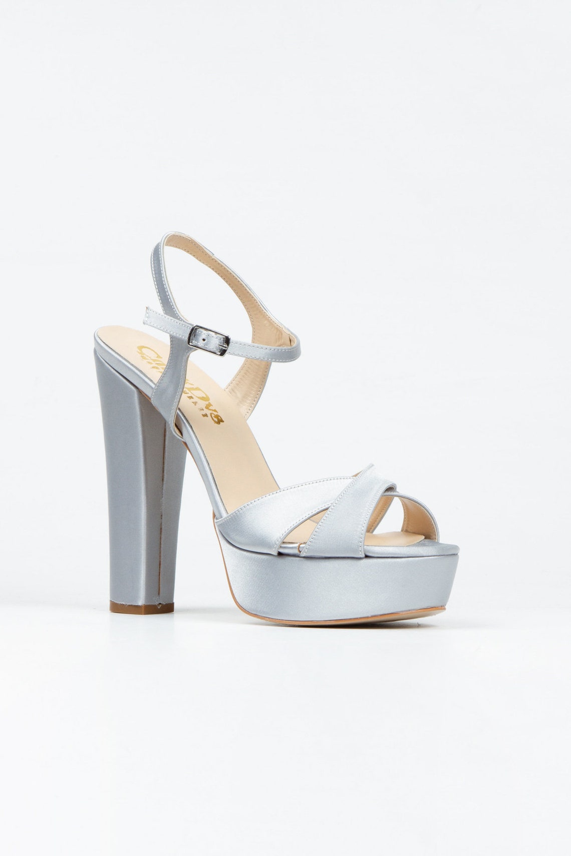 Silver Satin Shoes/wedding Shoes/comfortable Heels/thick Heels/special ...