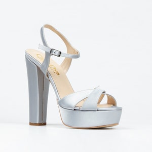 Silver Satin Shoes/wedding Shoes/comfortable Heels/thick Heels/special ...