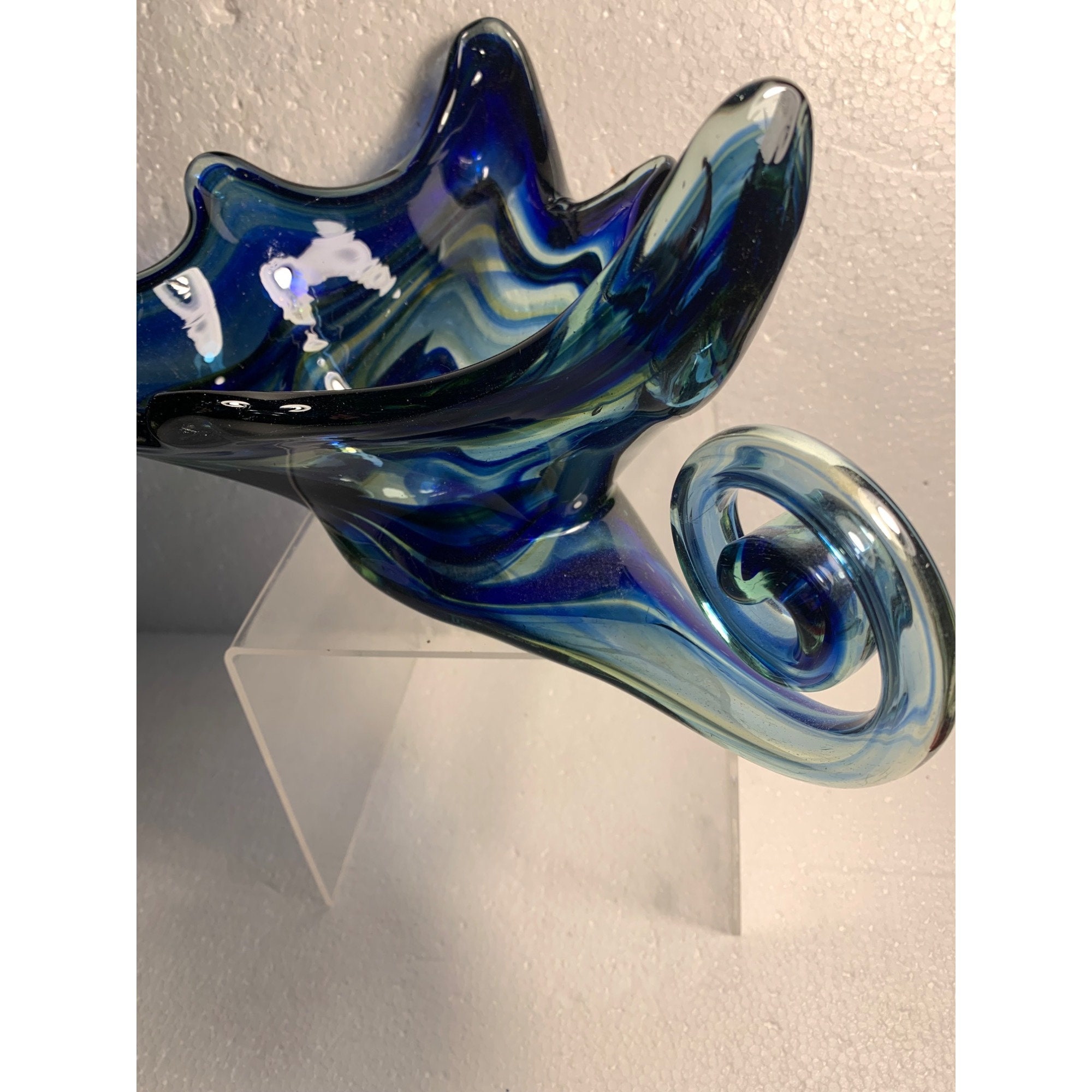 Sooner Art Glass Vtg 1960 MCM Blue Cornucopia - Etsy