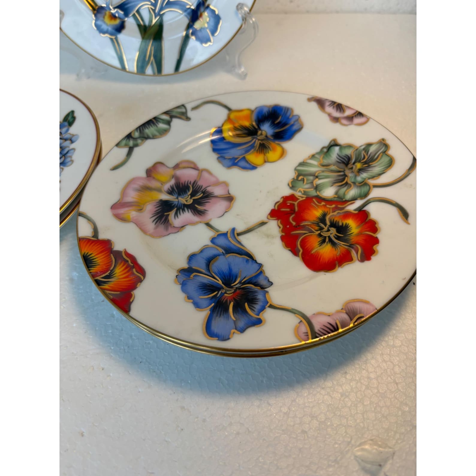 Vtg Fitz a Floyd Bariolage Des Fleur 7 .5 Salad Desert Wall Plates 24 ...