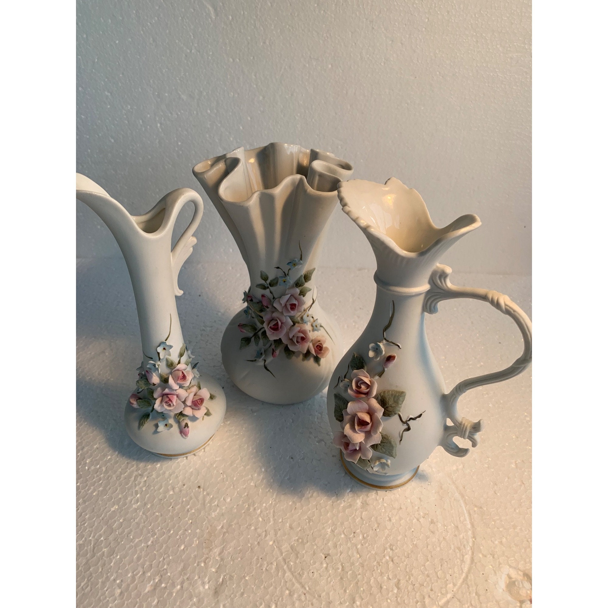 3 Vintage Lefton Vases Raised Roses Flowers - Etsy