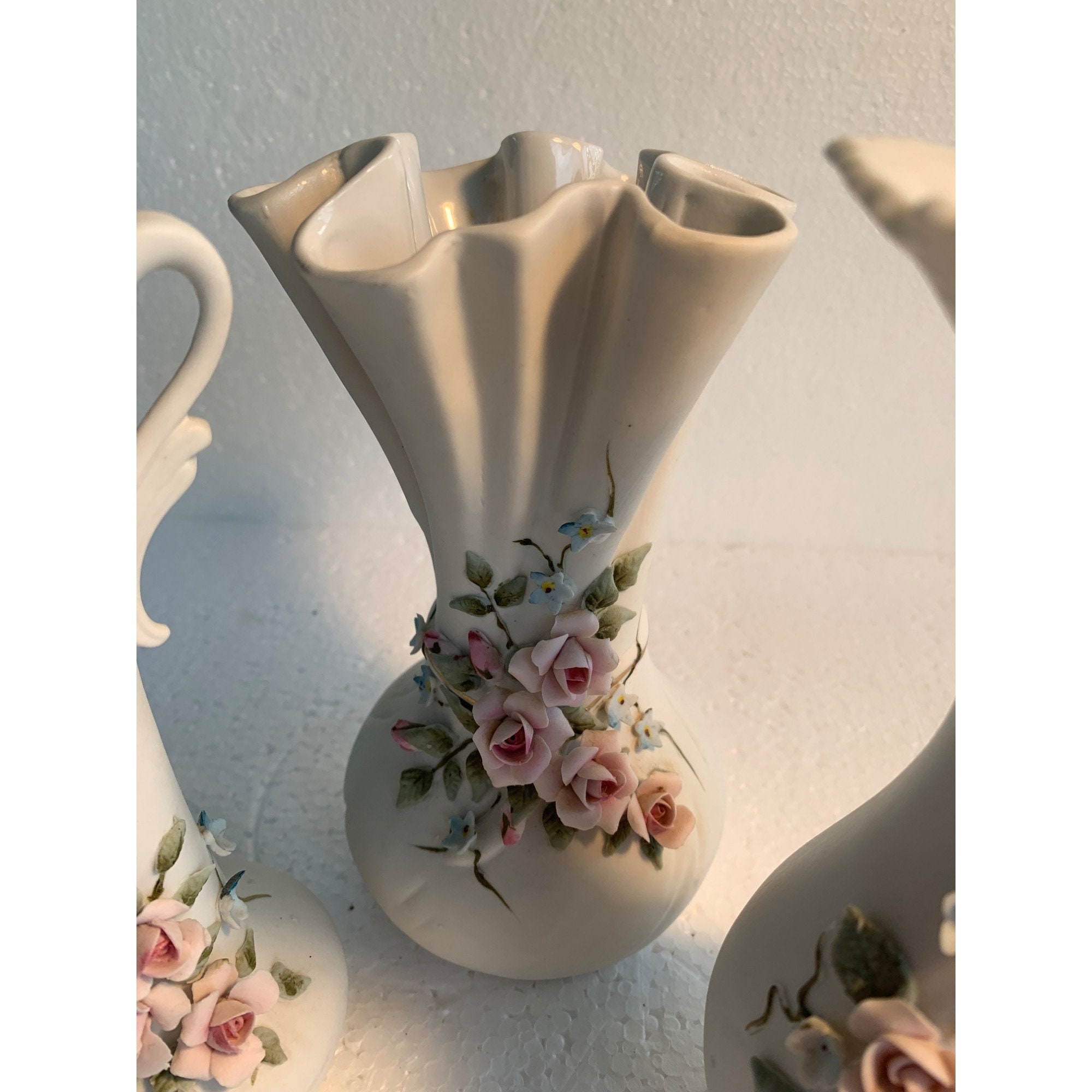 3 Vintage Lefton Vases Raised Roses Flowers - Etsy