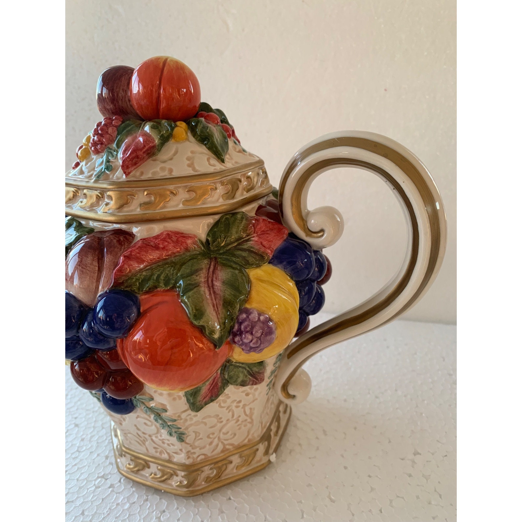 Vintage Fitz and Floyd Teapot With Fruit and Gold Trim - Etsy