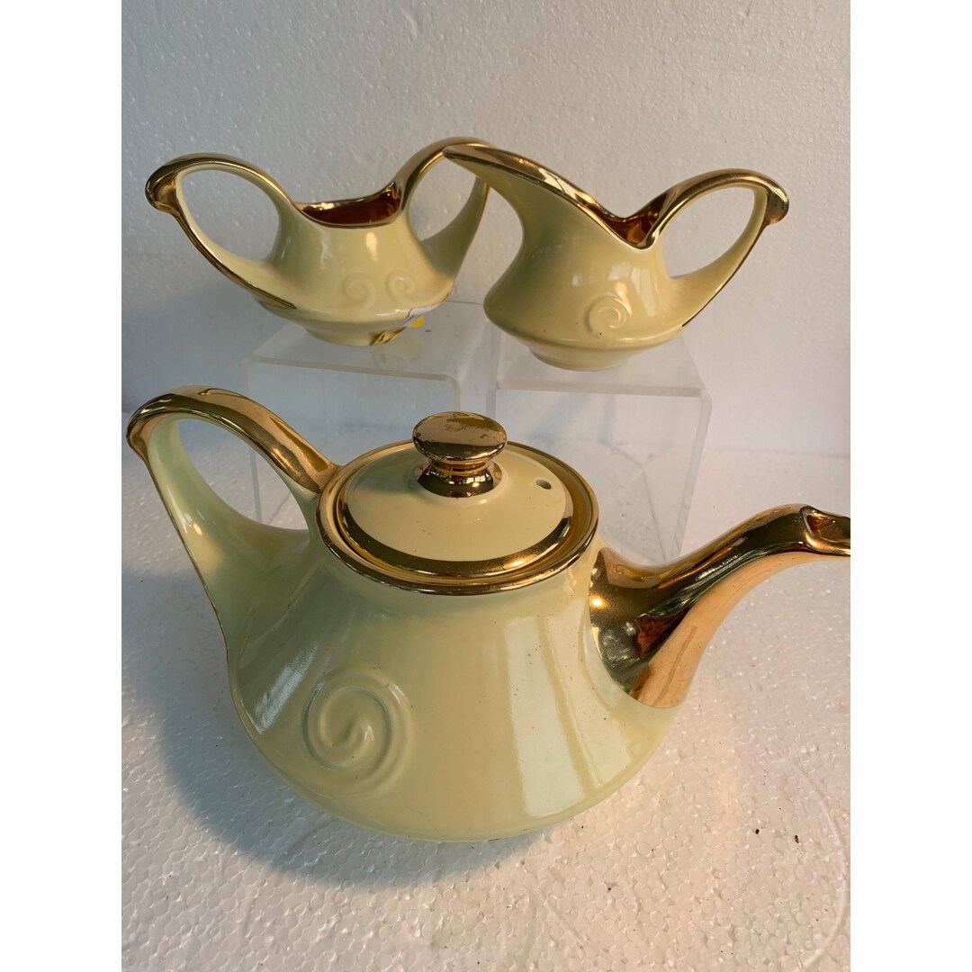 MCM Pearl China Co Yellow Teapot Cream & Sugar 50’s Vtg 22K Gold - Etsy
