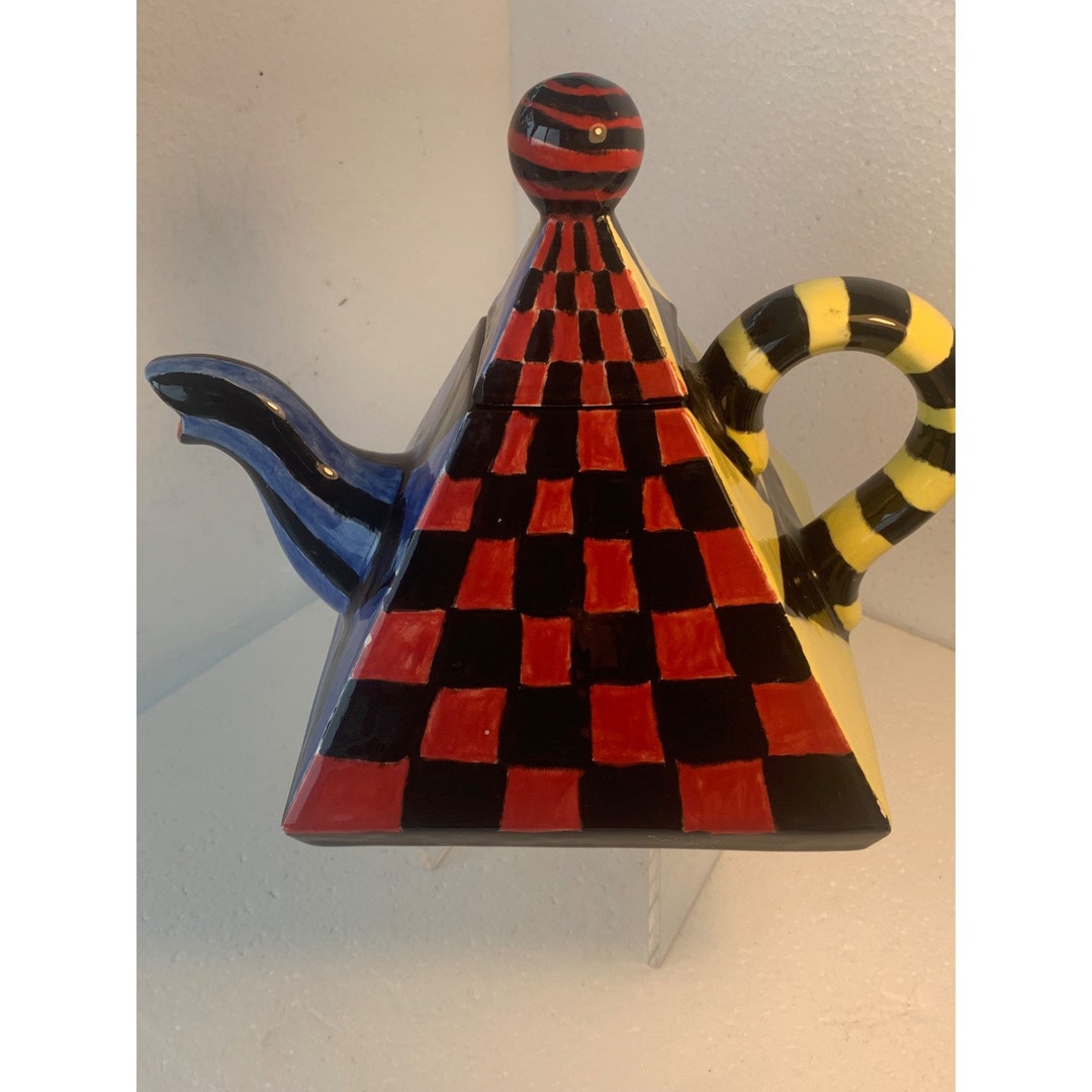 Vtg Post Modern Memphis Style Pyramid Teapot With Trivet 8" X 9" - Etsy