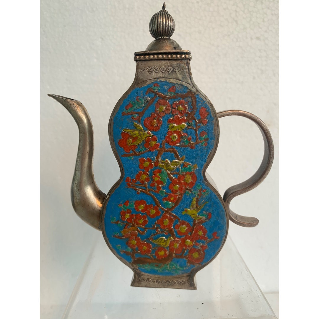 Antique Chinese Tea Water Pot Enameled Over Silver 5 1/2” X 4 1/2” - Etsy