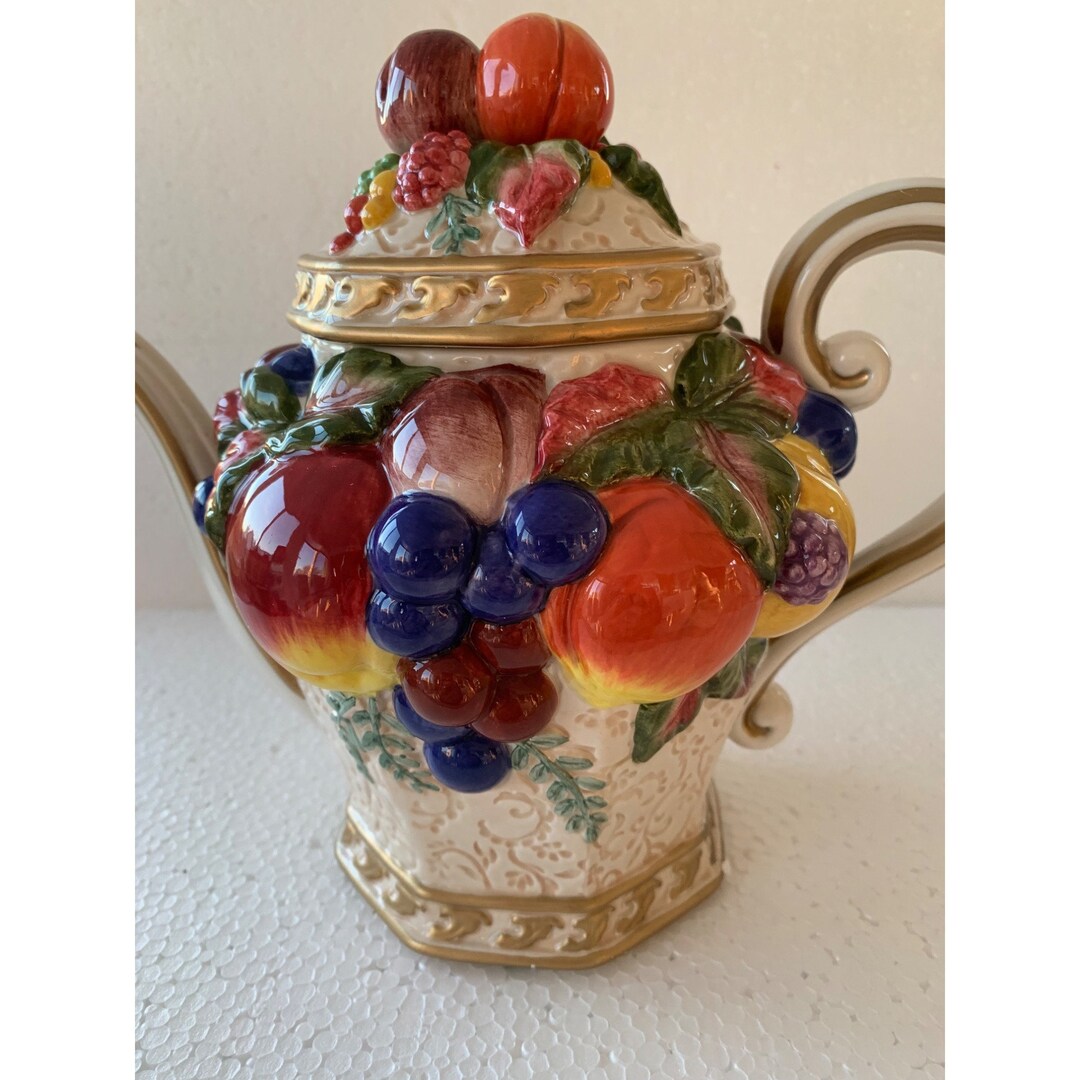Vintage Fitz and Floyd Teapot With Fruit and Gold Trim - Etsy
