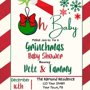 Editable Grinch Baby Shower Invitation Set With Games, Grinchmas Baby ...