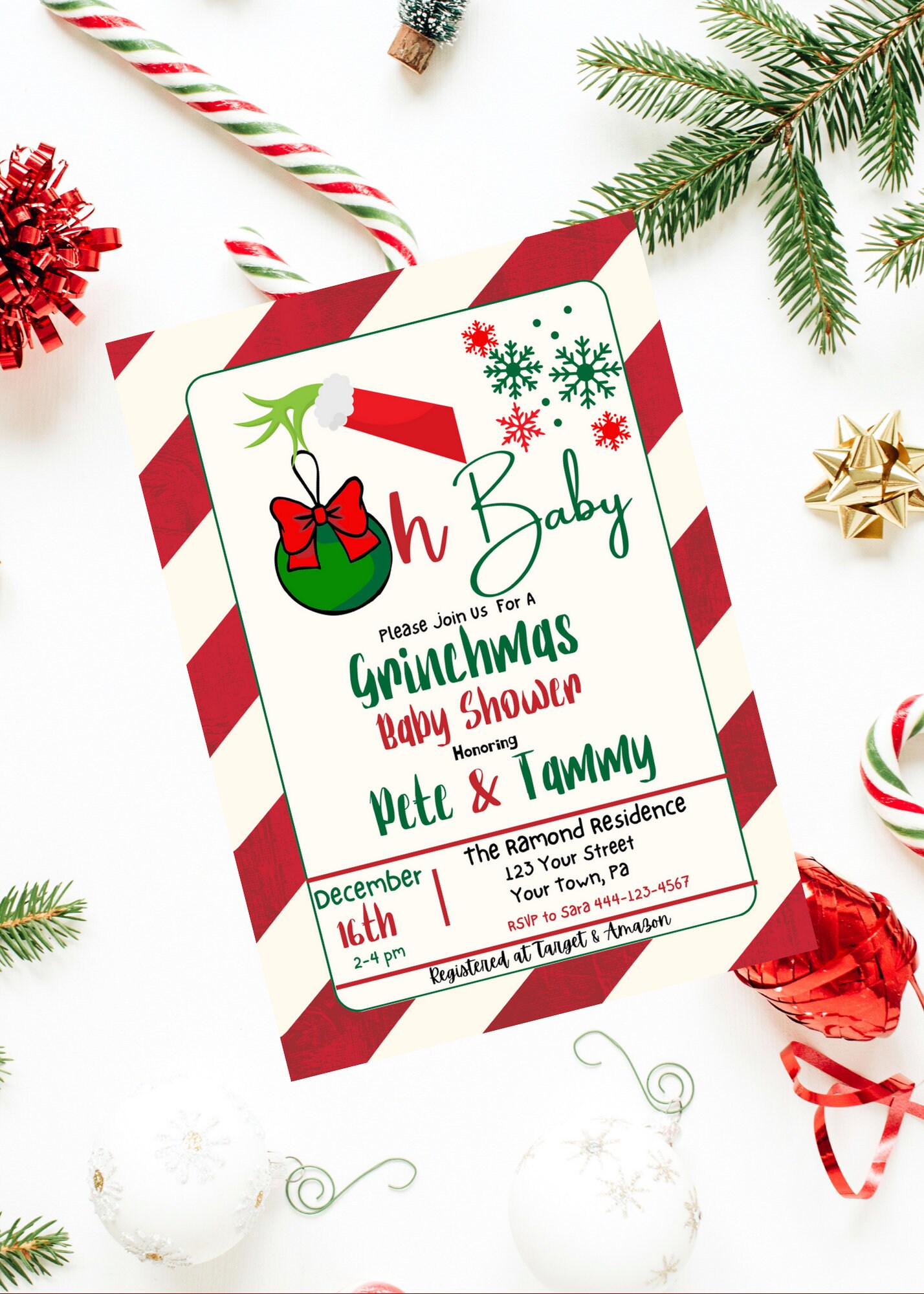 Editable Grinch Baby Shower Invitation Set With Games, Grinchmas Baby ...