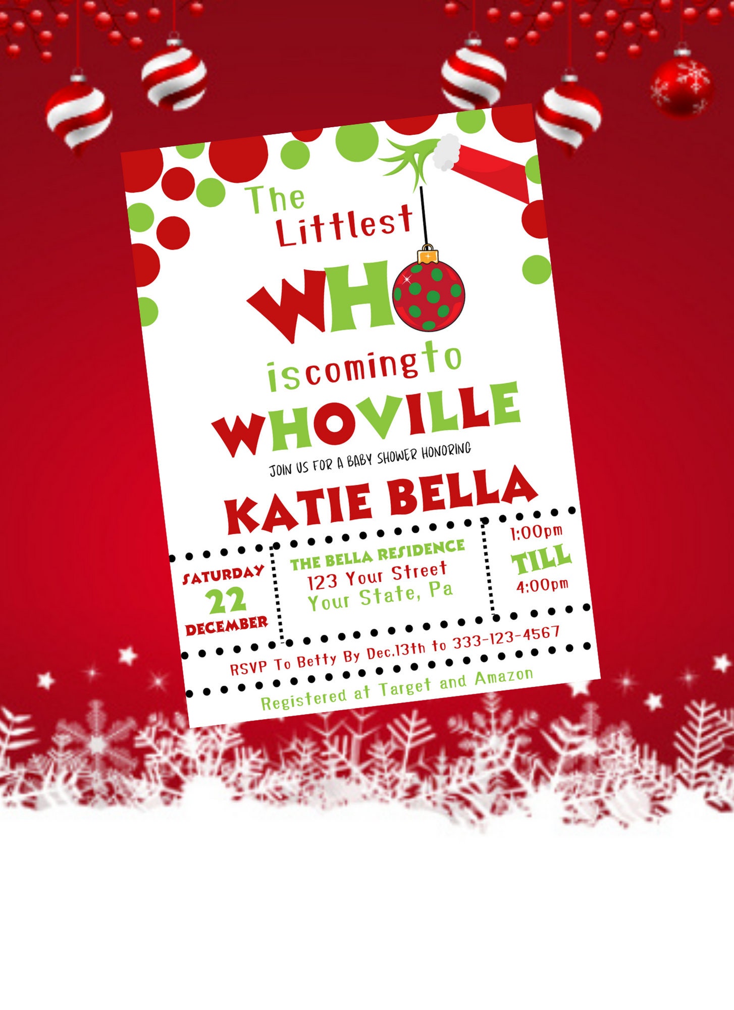 Grinch Baby Shower Invitation, Whoville Baby Shower, Holiday Baby ...