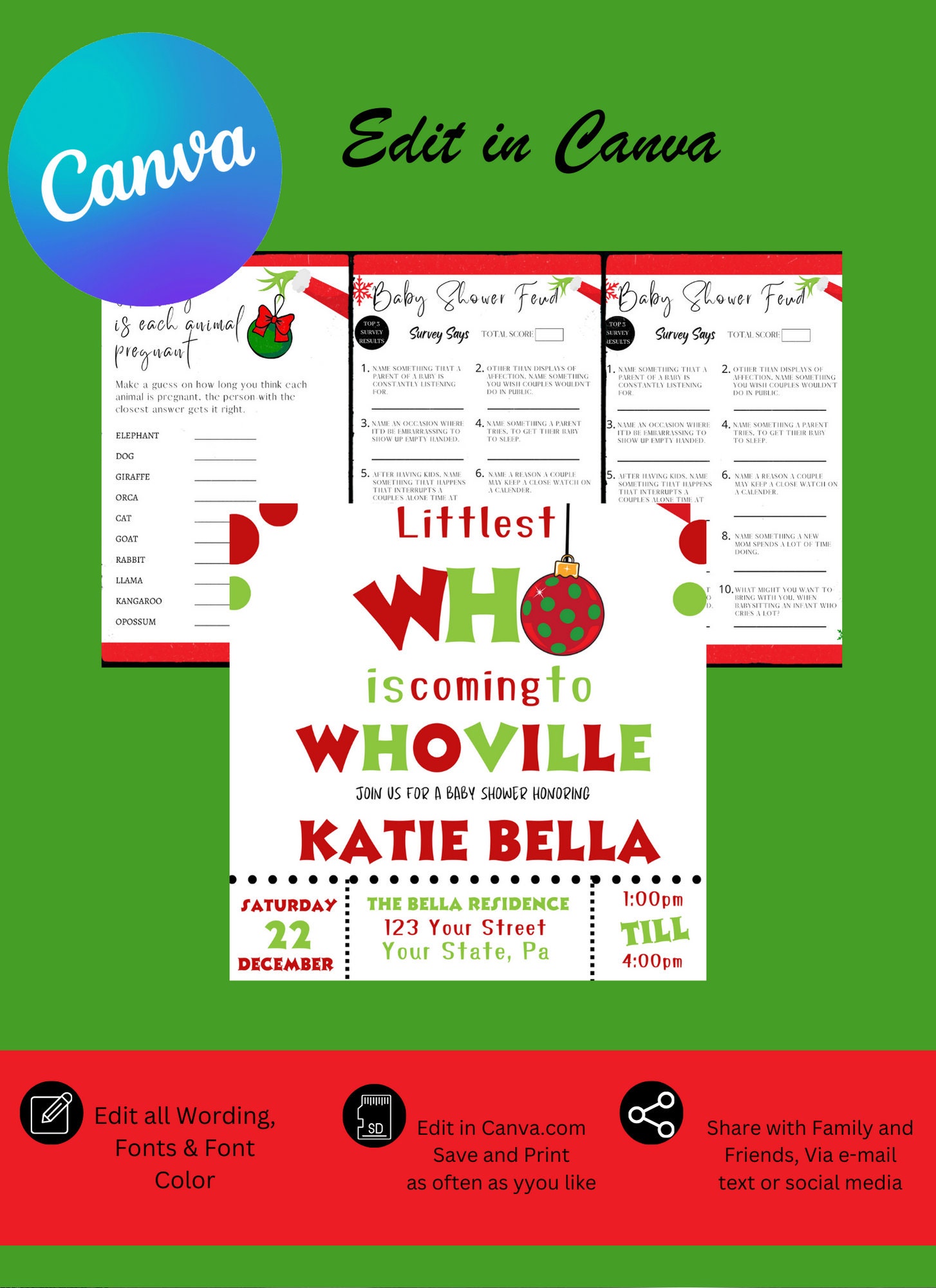 Grinch Baby Shower Invitation, Whoville Baby Shower, Holiday Baby ...