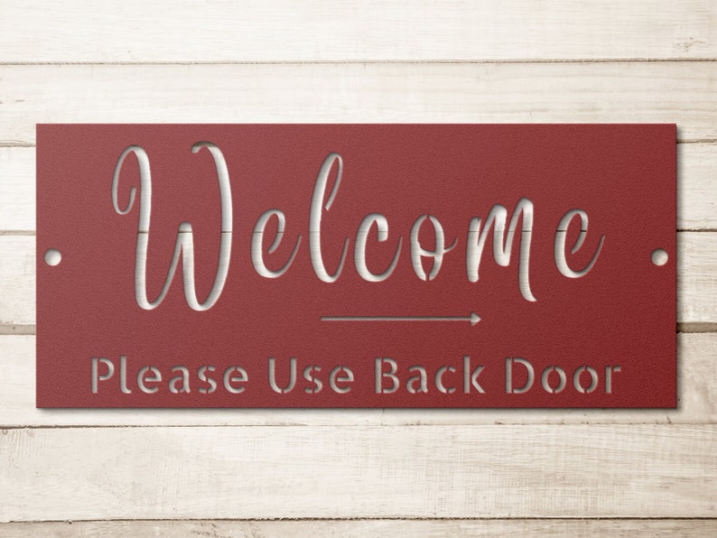 Welcome Please Use Back Door Sign, Directional Entrance Sign, Sign for ...