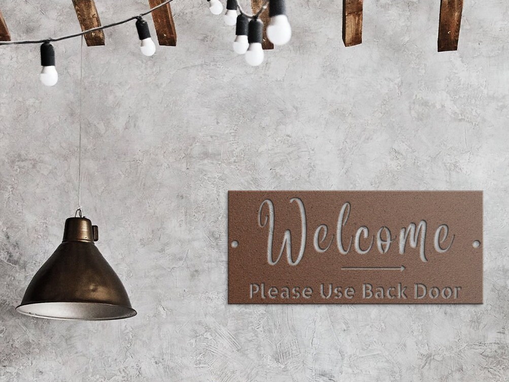 Welcome Please Use Back Door Sign, Directional Entrance Sign, Sign for ...