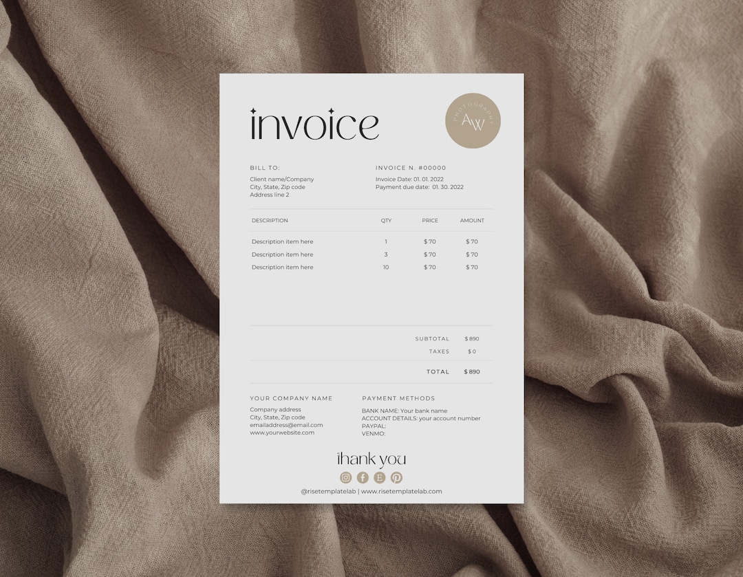 Boho Invoice Template Small Business Printable Receipt Template ...
