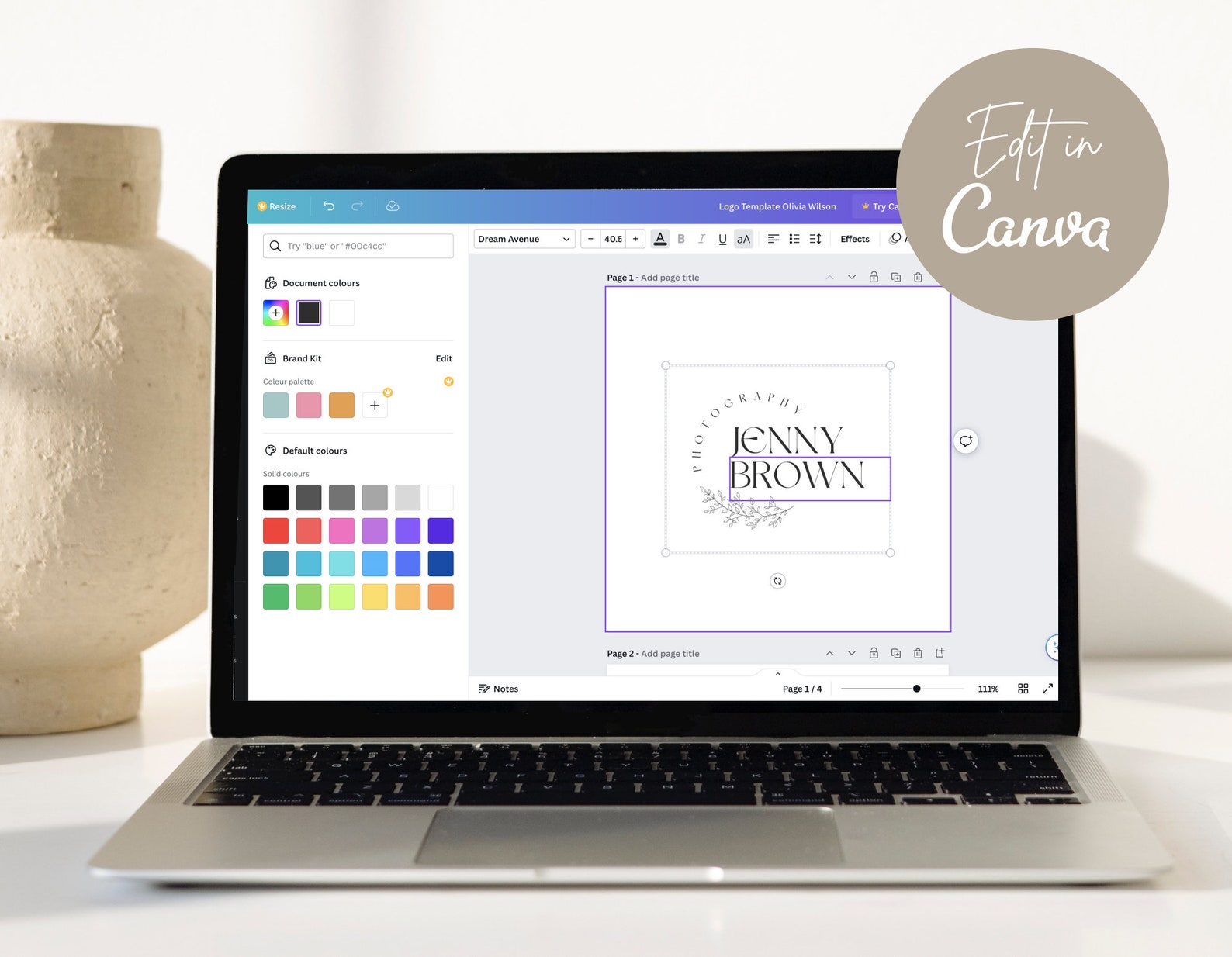 Botanical Logo Template DIY Logo Premade Logo Template Canva Wedding ...