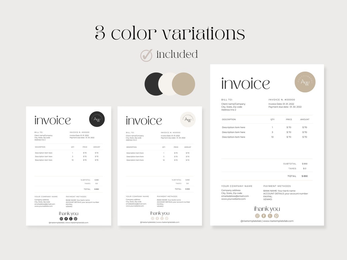 Boho Invoice Template for Small Businesses | Printable Receipt Template ...