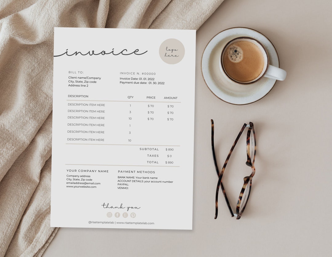 Boho Invoice Template for Small Businesses Printable Receipt Template ...