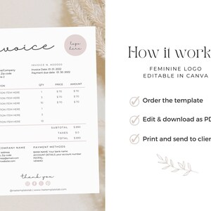 Boho Invoice Template for Small Businesses Printable Receipt Template ...