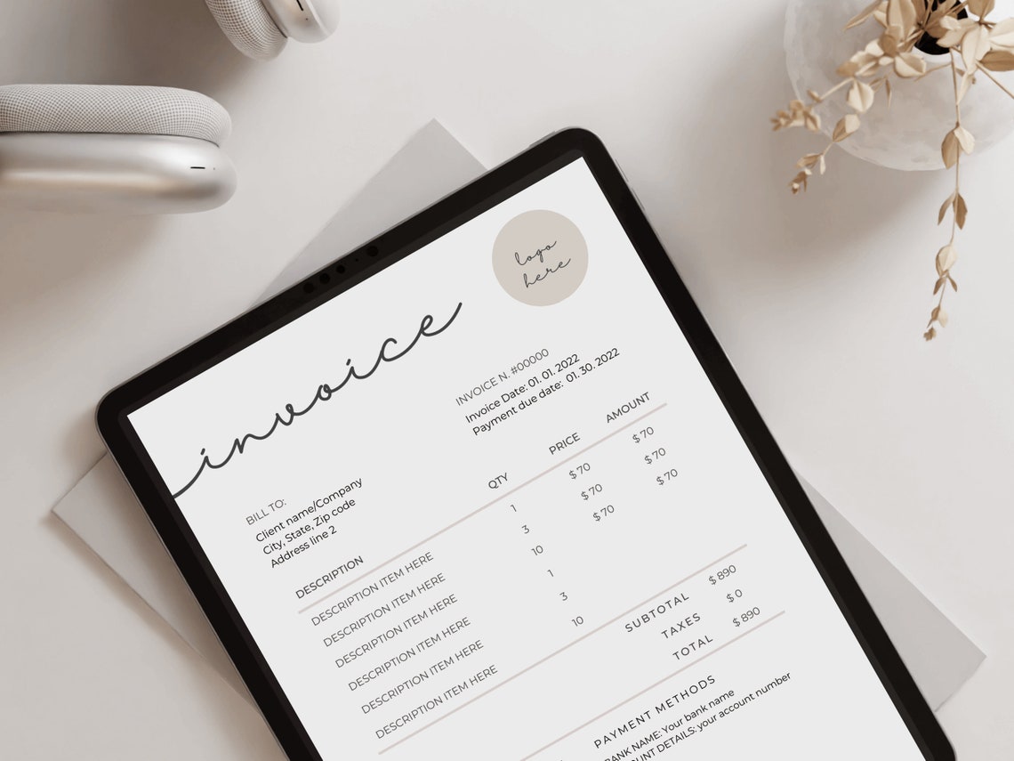 Boho Invoice Template for Small Businesses Printable Receipt Template ...