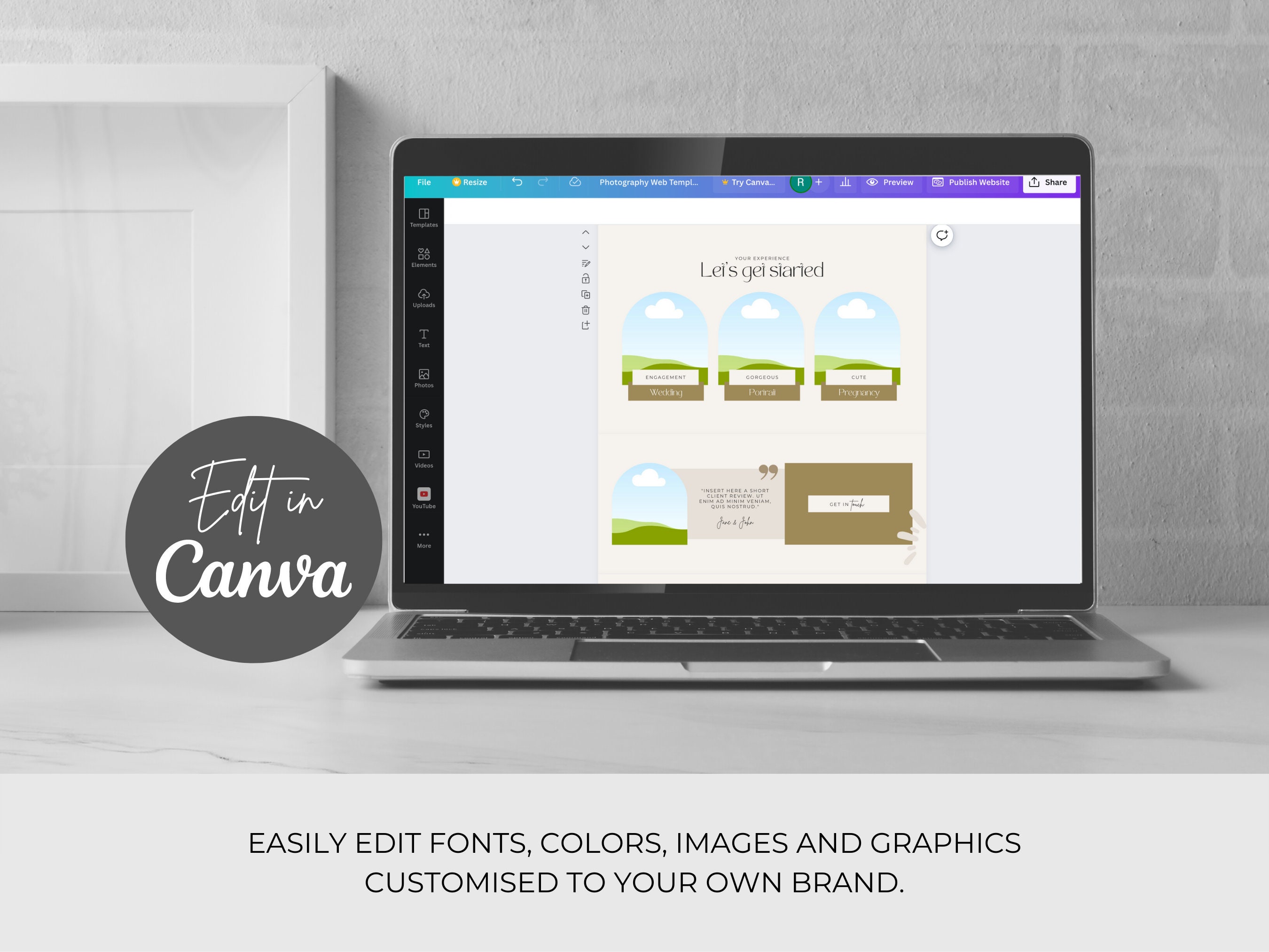 Boho Website Template for Photographers in Canva Photographer Website ...
