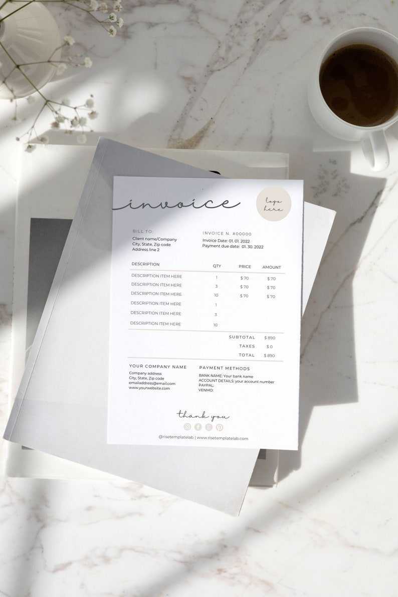 Boho Invoice Template for Small Businesses Printable Receipt - Etsy