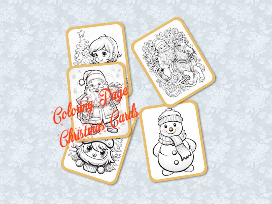 5 Christmas Coloring Page Card Bundle - Download Printable - Etsy