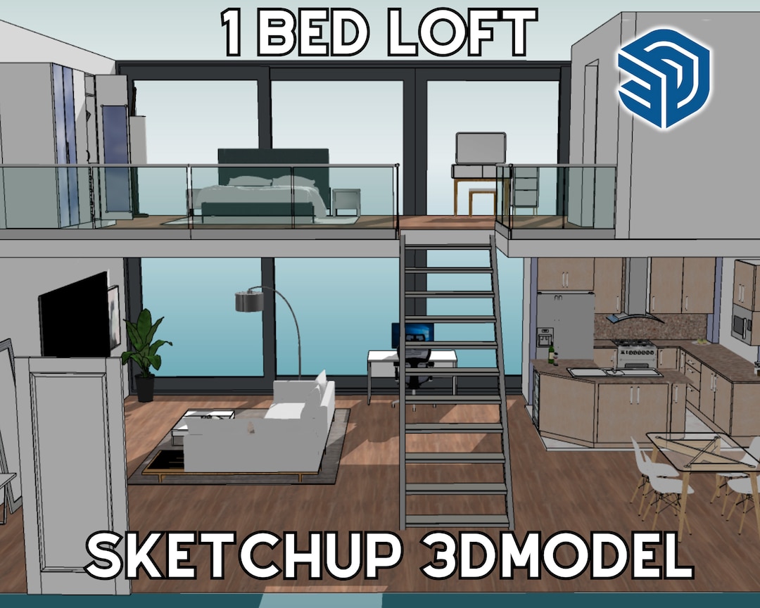 1 Bed Room 3D Loft Apartment / Sketchup / for Comic, Illustrations ...