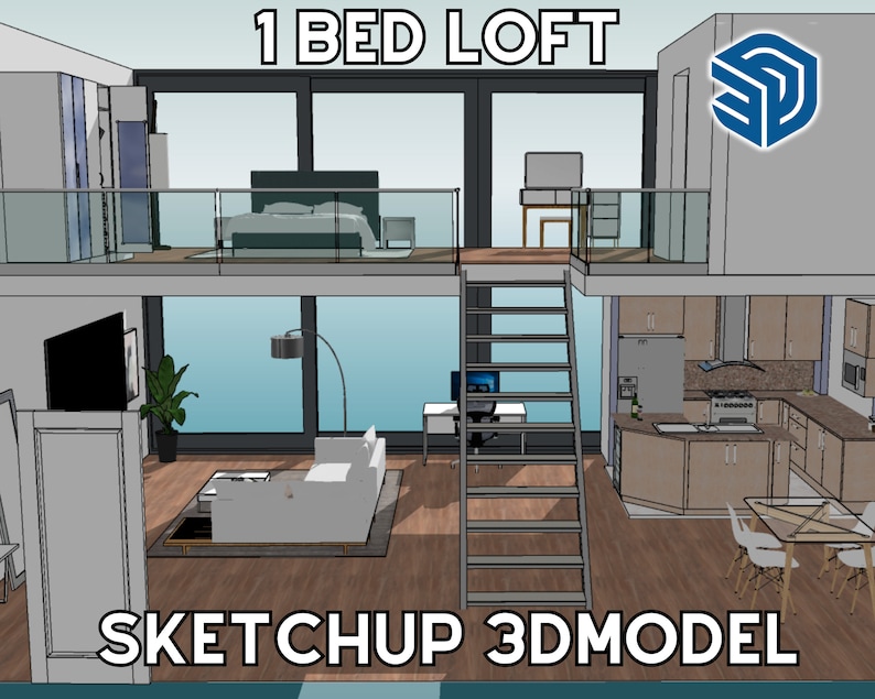 1 Bed Room 3D Loft Apartment / Sketchup / for Comic, Illustrations ...