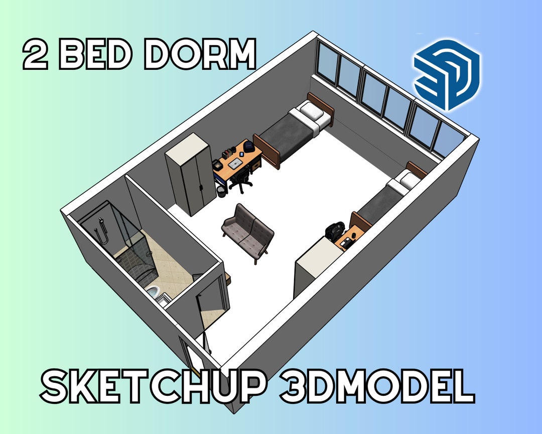2 Bed College Dorm Room / 3D / Sketchup / for Comics, Webtoons ...